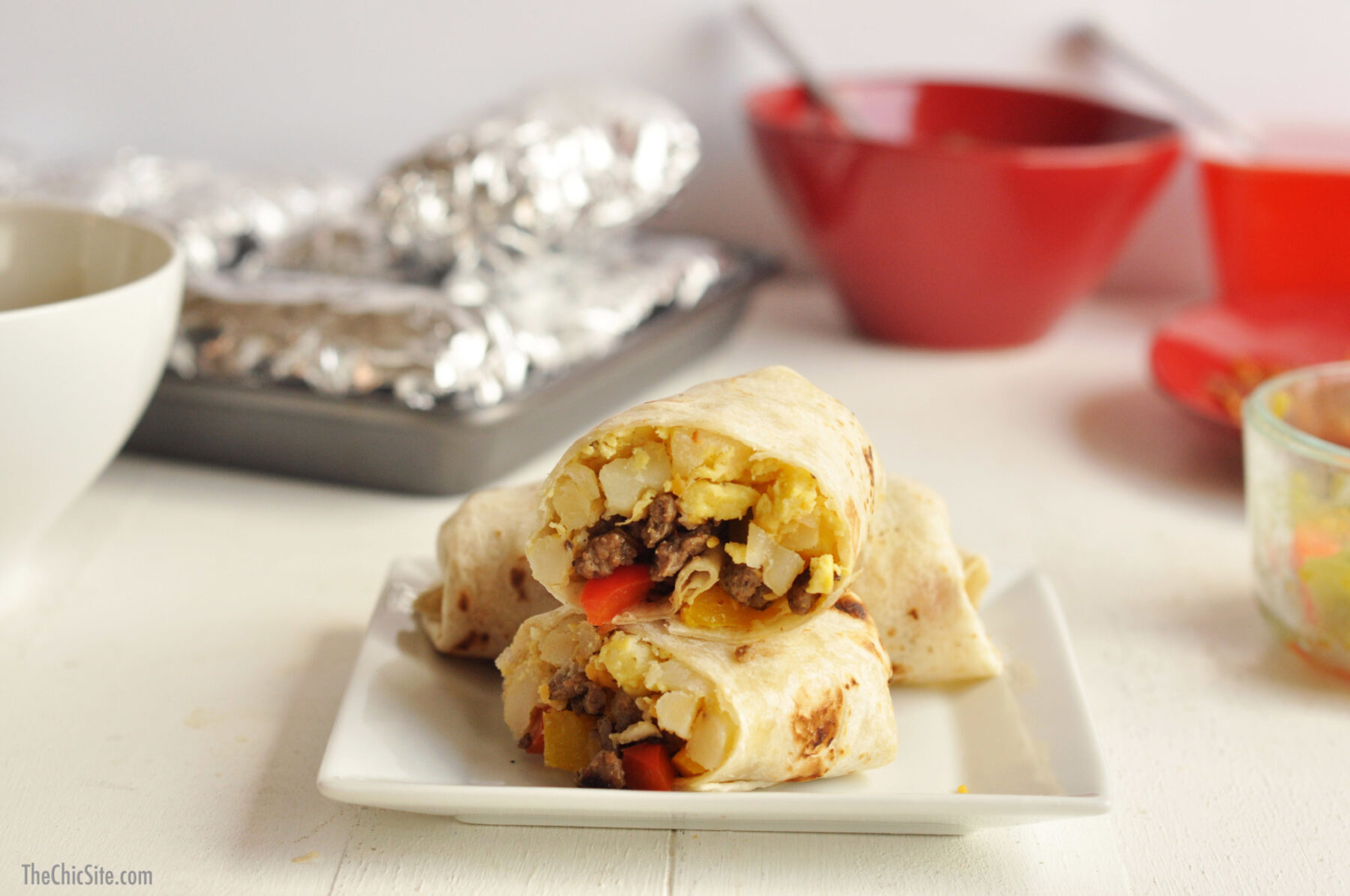 egg sauasge and potato burritos - Rachel Hollis